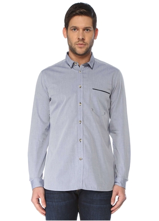 Palzileri Lab Erkek Mavi Küçük Yaka Mikro Desenli Gömlek Lacivert 4 IT