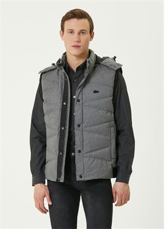Lacoste Erkek Gri Kapüşonlu Logolu Yelek L Eu