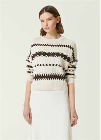 Polo Ralph Lauren Kadın Krem Bisiklet Yaka Jakarlı Kazak Bej XS EU