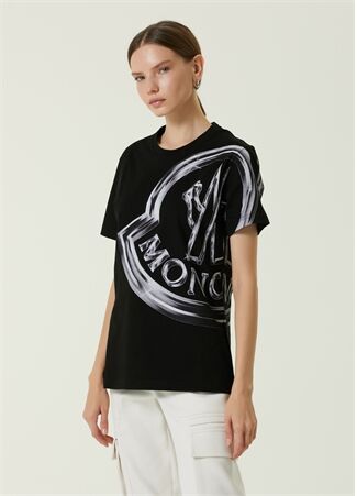 Moncler Kadın Siyah Metalik Logolu T-shirt XS EU