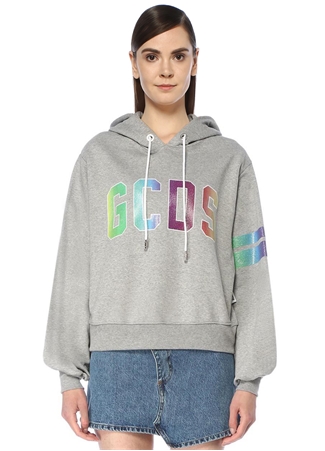 Gcds Kadın Baby Bear Gri Kapüşonlu Crop Sweatshirt M EU