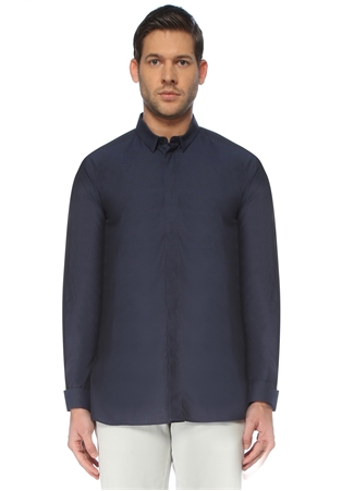 Palzileri Lab Erkek Lacivert Küçük Yaka Desenli Gömlek 4 IT