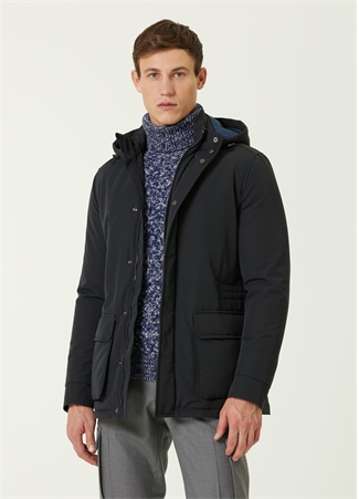 Corneliani Erkek Lacivert Kapüşonlu Beli Büzgülü Dış Ceket 54 IT Corneliani Erkek Lacivert Kapüşonlu Beli Büzgülü Dış Ceket 54 IT