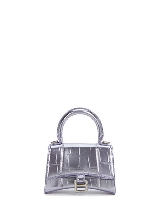 Balenciaga Kadın Hourglass Mini Krokodilli Deri Omuz Çantası Mor EU