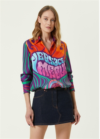 Versace Kadın Mor Desenli İpek Gömlek Pembe 38 IT