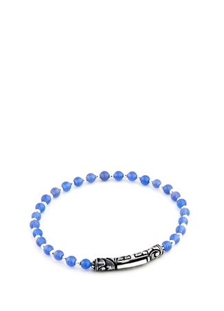 Boga Erkek Mavi Boncuklu Gümüş Rengi Bileklik L EU