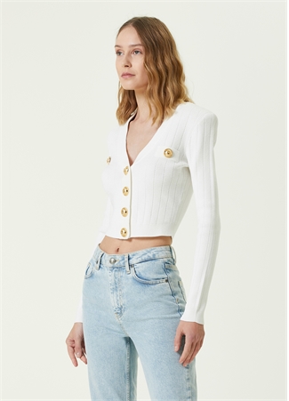 Balmain Kadın Beyaz V Yaka Crop Hırka 42 FR Balmain Kadın Beyaz V Yaka Crop Hırka 42 FR
