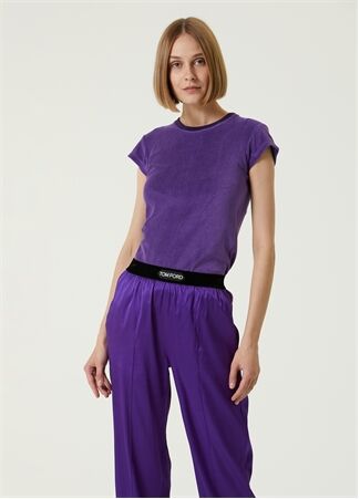 Tom Ford Kadın Mor Bisiklet Yaka Havlu Jersey T-shirt 36 Fr