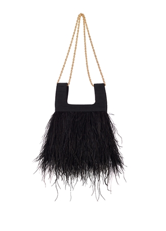 Jimba Kadın Chloe Siyah Tüy Detaylı İpek Abiye Çanta Eu