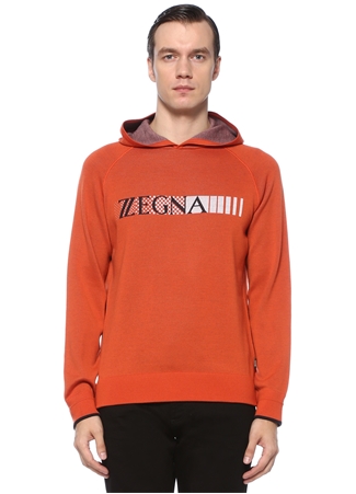 Z Zegna Erkek Turuncu Kapüşonlu Logolu Yün Sweatshirt S EU Z Zegna Erkek Turuncu Kapüşonlu Logolu Yün Sweatshirt S EU