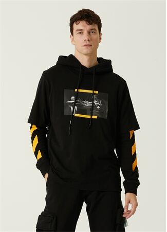 Off-White Erkek Siyah Kapüşonlu Kol Detaylı Sweatshirt S EU