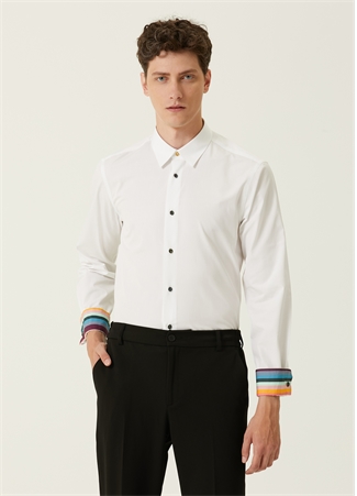 Paul Smith Erkek Beyaz Çizgili Manşet Detaylı Gömlek S EU Paul Smith Erkek Beyaz Çizgili Manşet Detaylı Gömlek S EU