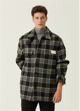 Solid Homme Erkek Siyah Gri Ekoseli Yün Dış Gömlek 46 IT Solid Homme Erkek Siyah Gri Ekoseli Yün Dış Gömlek 46 IT
