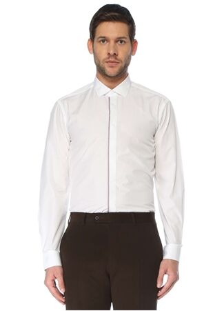 Pal Zileri Erkek Beyaz İtalyan Yaka Gömlek Bordo 42 IT