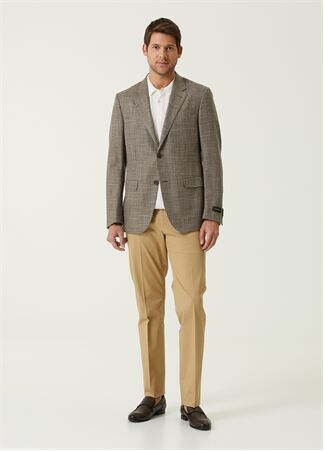 Zegna Erkek Drop 7 Bej Kelebek Yaka Kareli Yün Ceket 52 IT Zegna Erkek Drop 7 Bej Kelebek Yaka Kareli Yün Ceket 52 IT
