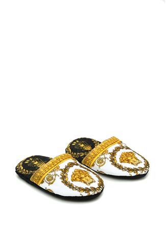 Versace Beyaz Gold Barok Desenli Medusalı Havlu Terlik Çok Renkli