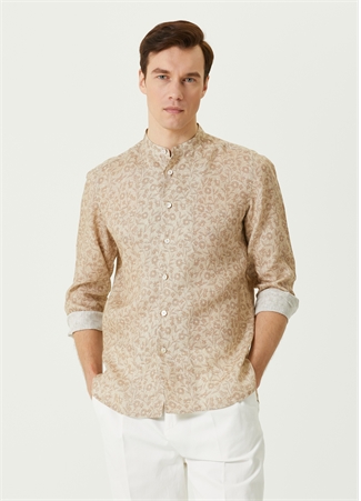 Kiton Erkek Bej Çiçek Desenli Keten Gömlek 40 It Kiton Erkek Bej Çiçek Desenli Keten Gömlek 40 It