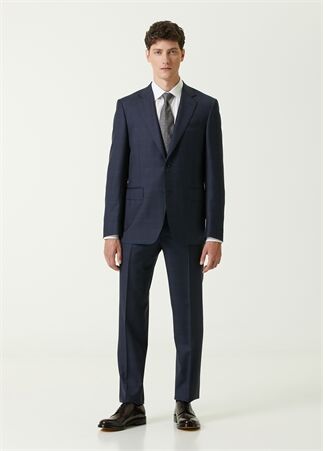 Canali Erkek Lacivert Ekoseli Yün Takım Elbise 48 IT