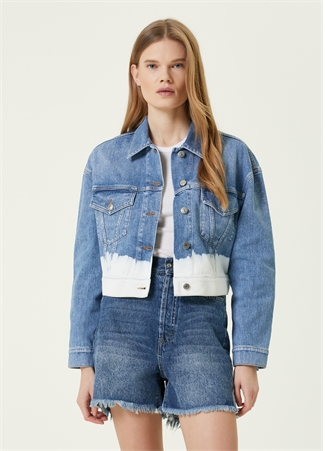 Stella McCartney Kadın Mavi Batik Baskılı Crop Jean Ceket 40 IT Stella McCartney Kadın Mavi Batik Baskılı Crop Jean Ceket 40 IT