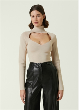 Nanushka Kadın Bej Balıkçı Yaka Kesim Detaylı Kazak S EU