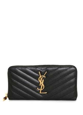 Kadın Monogram Siyah Kapitoneli Deri Cüzdan EU