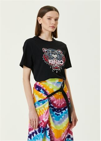 Kenzo Kadın Siyah Logo Nakışlı T-shirt S EU