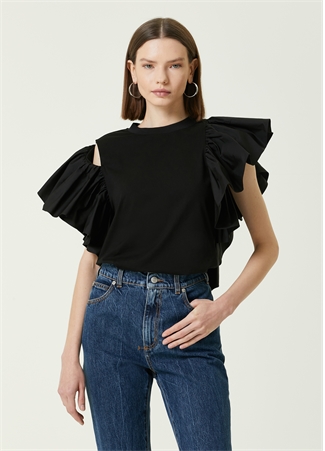 Alexander McQueen Kadın Siyah Kolu Volanlı Bluz 38 IT Alexander McQueen Kadın Siyah Kolu Volanlı Bluz 38 IT