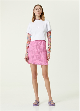 Msgm Kadın Pembe Yüksek Bel Dokulu Mini Etek 44 IT