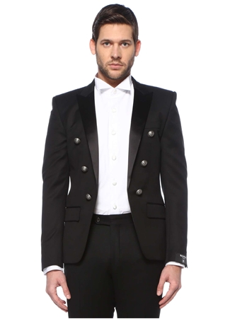 Balmain Erkek Siyah Kırlangıç Yaka Yün Ceket 50 IT