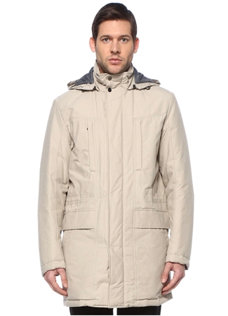 Palzileri Lab Erkek Bej Kapüşonlu Beli Büzgülü Ceket Gri 50 IT