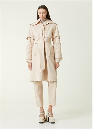 Coloreve Kadın Figura Bej Beli Kuşaklı Pardösü M/L EU