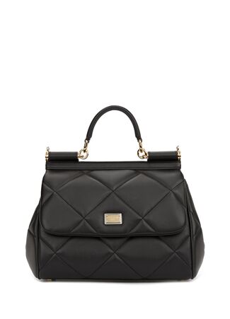 Dolce&Gabbana Kadın Sicily Medium Siyah Deri Omuz Çantası EU