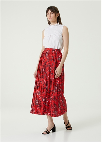Erdem Kadın Kırmızı Çiçek Desenli Pilili Midi Boy Etek 8 US