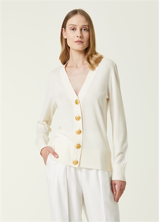 Tory Burch Kadın Beyaz V Yaka Merino Hırka XS EU