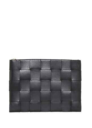 Bottega Veneta Kadın Siyah Örgü Dokulu Deri El Portföyü EU