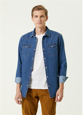 Scotch & Soda Erkek Mavi Organik Pamuk Denim Western Gömlek S EU Scotch & Soda Erkek Mavi Organik Pamuk Denim Western Gömlek S EU