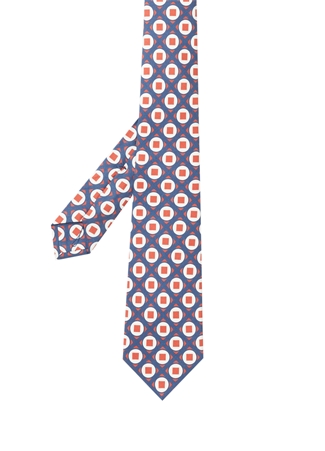 Kiton Erkek Mavi Geometrik Desenli İpek Kravat EU Kiton Erkek Mavi Geometrik Desenli İpek Kravat EU