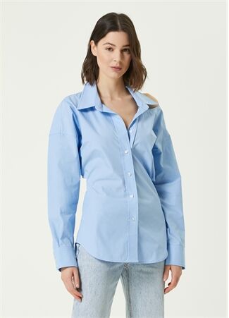 T by Alexander Wang Kadın Mavi Asimetrik Kesim Detaylı Gömlek XS EU