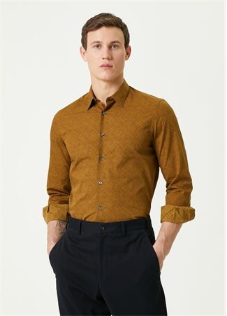 Pal Zileri Erkek Hardal Geometrik Desenli Gömlek Yeşil 40 IT