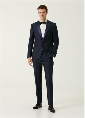 Palzileri Lab Erkek Lacivert Kırlangıç Yaka Dokulu Yün Takım Elbise 50 IT