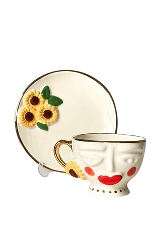 Todandco Sunflower Seramik Çay Fincanı Bej Todandco Sunflower Seramik Çay Fincanı Bej