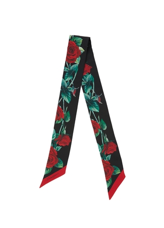 Dolce&Gabbana Kadın Kırmızı Siyah Gül Baskılı İpek Fular EU Dolce&Gabbana Kadın Kırmızı Siyah Gül Baskılı İpek Fular EU