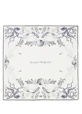 Alexander McQueen Kadın Ekru Siyah Logolu İpek Şal Bej EU