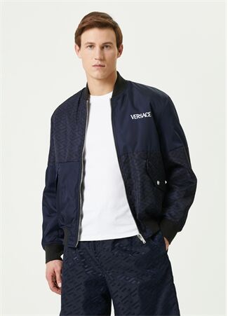 Versace Erkek Lacivert Logo Desenli Bomber Mont 50 IT