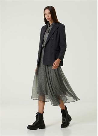 Brunello Cucinelli Kadın Gri Şal Desenli Asimetrik Midi İpek Etek 38 IT