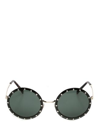 Valentino Kadın Siyah Yuvarlak Formlu Troklu Güneş Gözlüğü Altın Rengi 58 EU