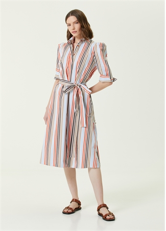 Dice Kayek Kadın Renkli Çizgili Midi Gömlek Elbise 42 EU