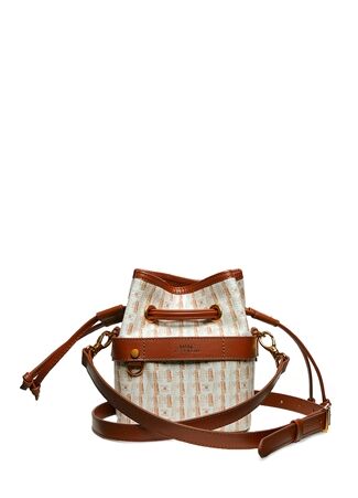 Manc Kadın Mary Jane Desenli Vegan Deri Omuz Çantası Bej Eu