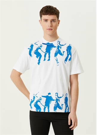 Neil Barrett Erkek Beyaz Mavi Figür Baskılı T-shirt S EU Neil Barrett Erkek Beyaz Mavi Figür Baskılı T-shirt S EU