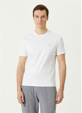 Brunello Cucinelli Erkek Beyaz Logo Detaylı T-shirt 48 IT Brunello Cucinelli Erkek Beyaz Logo Detaylı T-shirt 48 IT